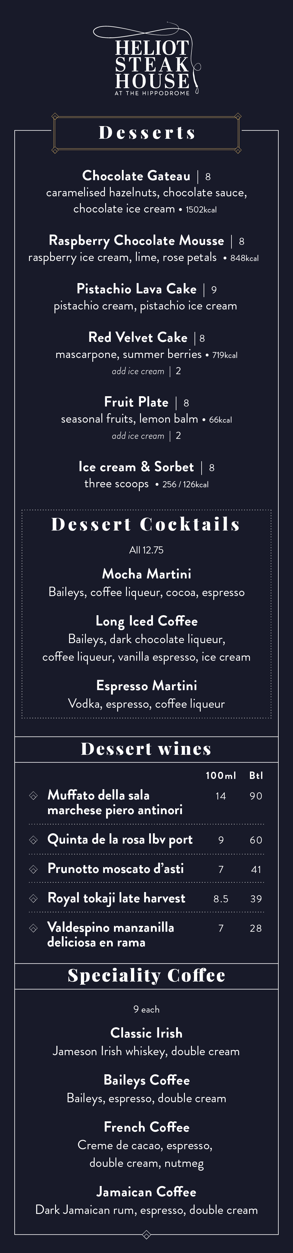 Heliot Steak House Menu – Hippodrome Casino