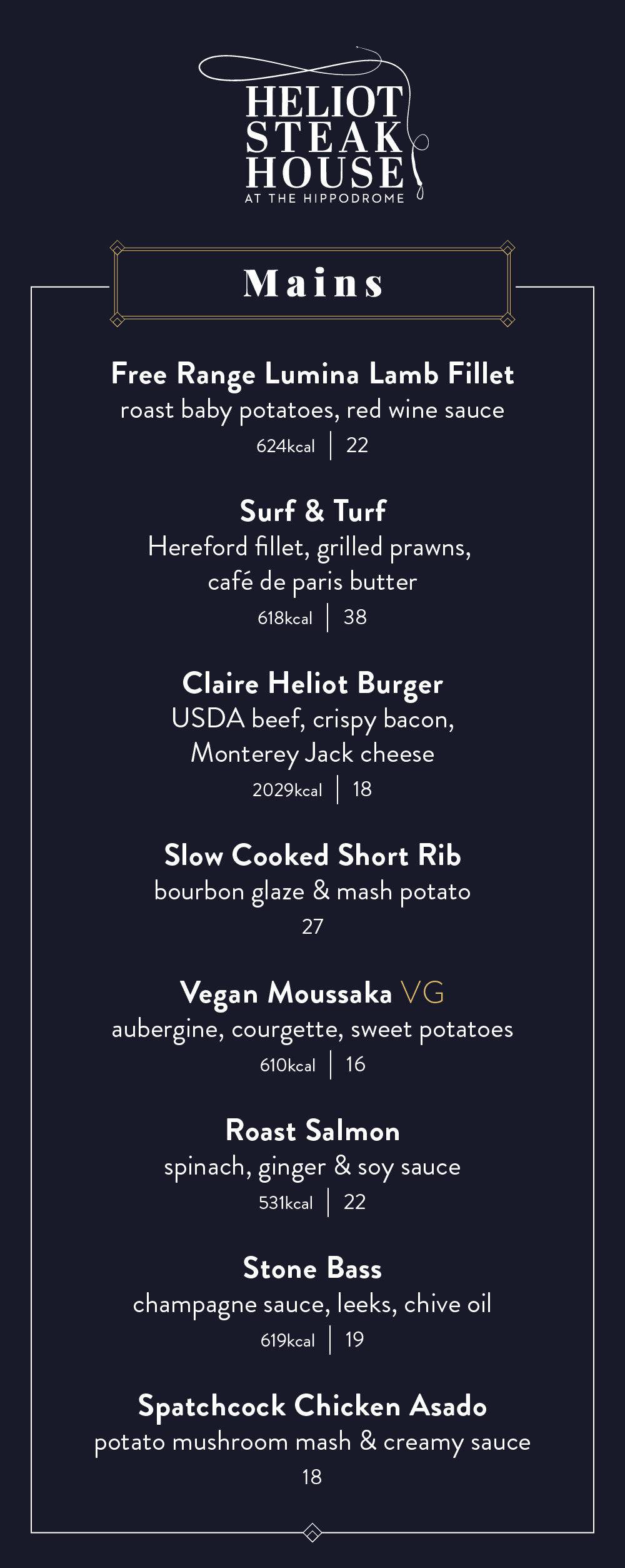 Heliot Steak House Menu – Hippodrome Casino