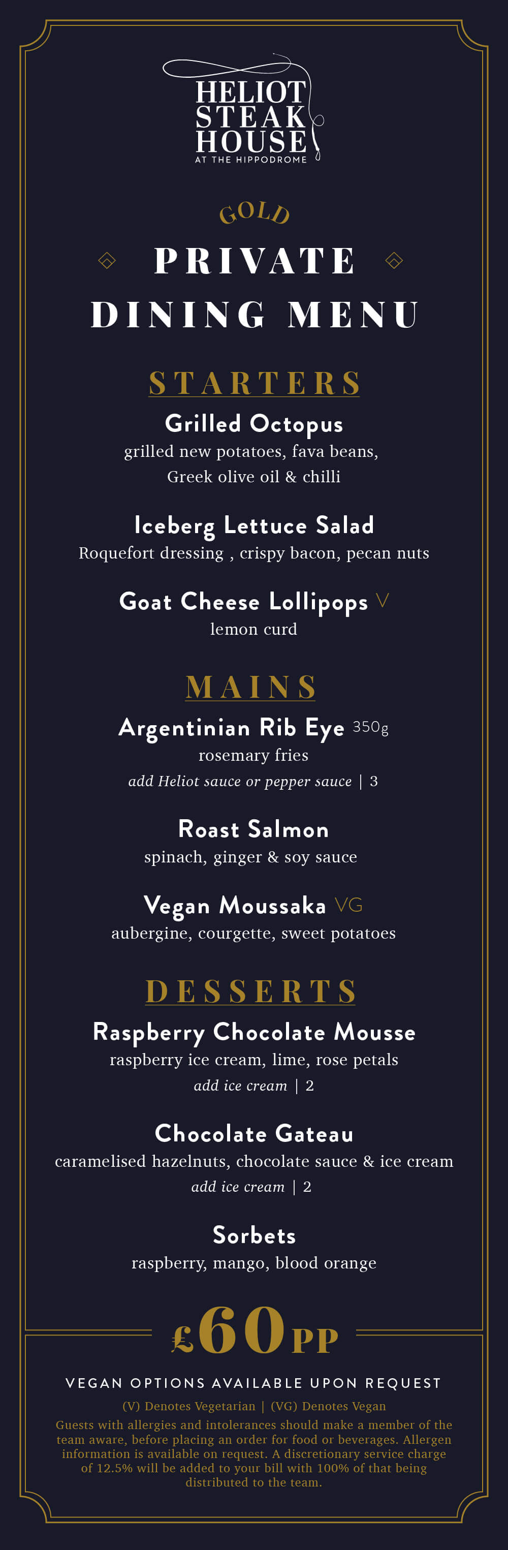 VIP Dining Menus – Hippodrome Casino