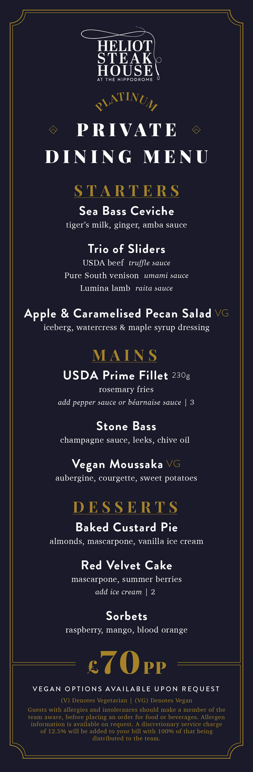 VIP Dining Menus – Hippodrome Casino