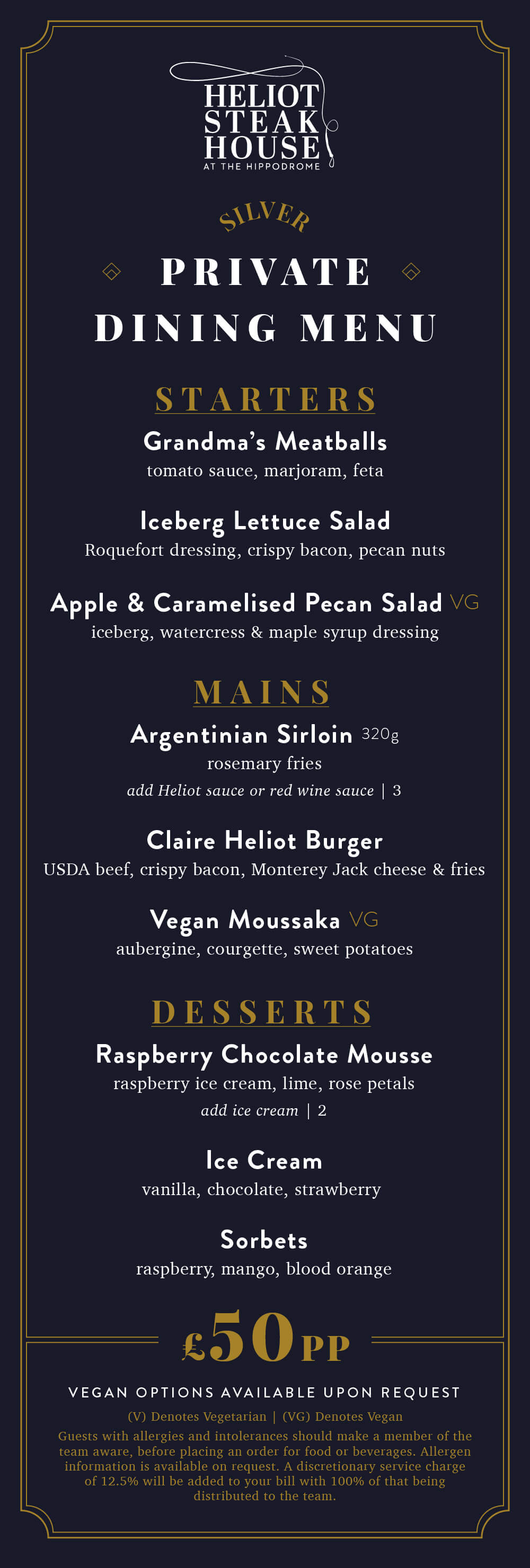 VIP Dining Menus – Hippodrome Casino